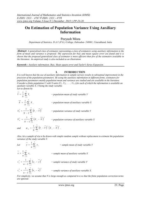estimating population variance using auxiliary data pdf