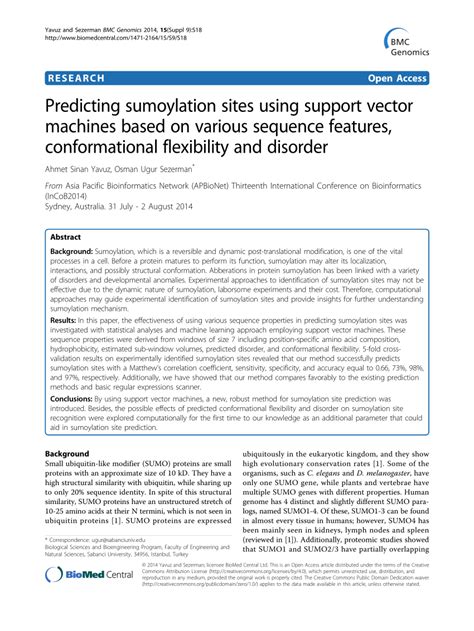 pdf predicting sumoylation sites using support vector machines based on various sequence
