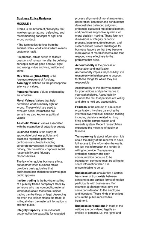 Business Ethics M M Reviewer Business Ethics Reviewer Module