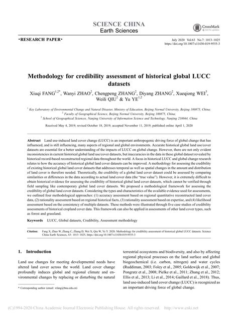 pdf methodology for credibility assessment of historical global lucc datasets