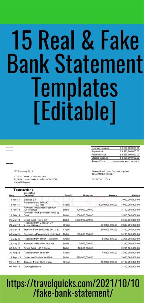 Real Fake Bank Statement Templates Editable Free Fake Bank