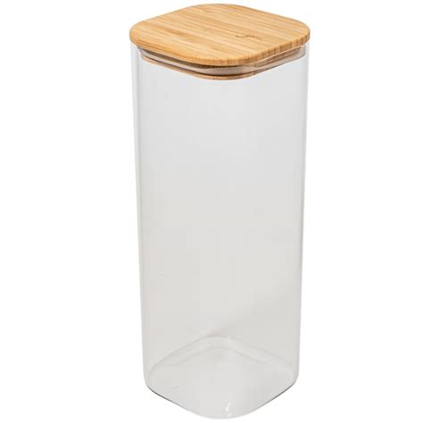 Pote Hermético Quadrado De Vidro Tampa De Bambu 2050ml Porta