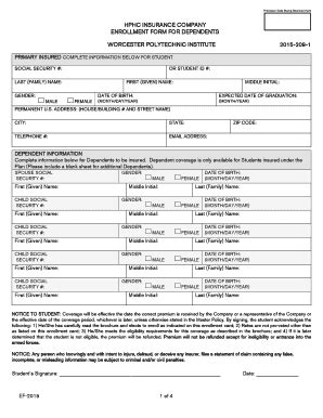 Fillable Online Dependent Enrollment Form Student Health Insurance