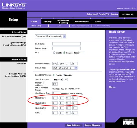 Cisco Linksys DNS Configuration DNSFLEX