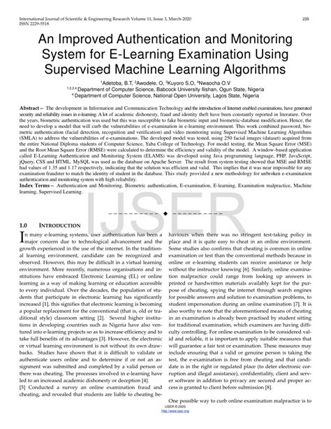 pdf an improved authentication and monitoring system for e learning examination using
