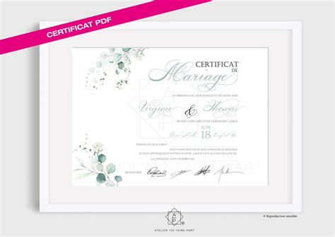 Certificat de mariage laïque numérique PDF 10 Etsy France