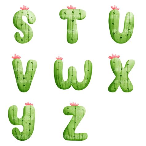 Cactus Alphabets And Numbers Clipart Cactus Alphabet Etsy
