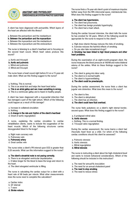 Anaphy Cardiovascular P ANATOMY AND PHYSIOLOGY CARDIOVASCULAR SYSTEM