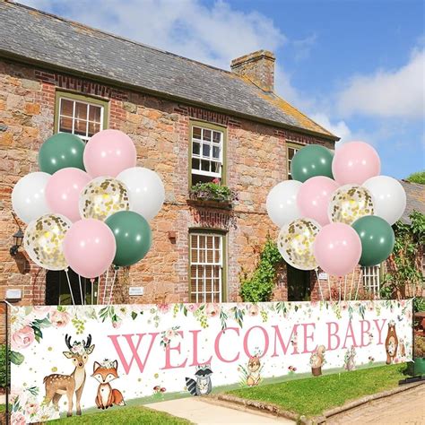 Joymemo Woodland Baby Shower Decorations Sage Green And Pink Woodland