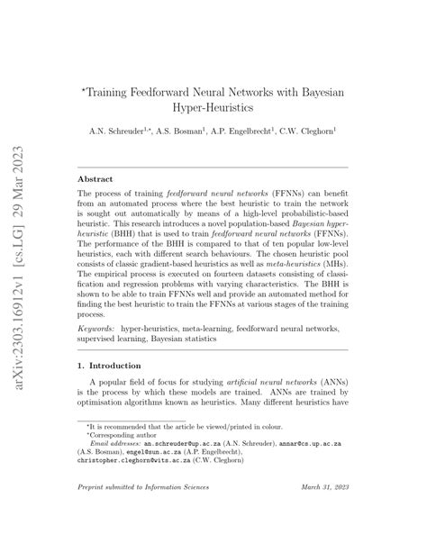 pdf training feedforward neural networks with bayesian hyper heuristics