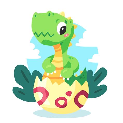 Dibujos animados adorable bebé dinosaurio ilustrado Vector Premium