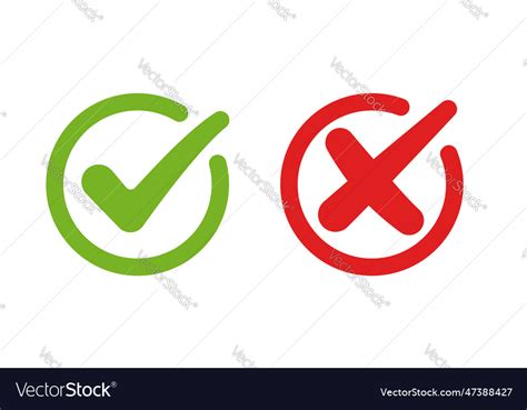 Green Check Mark And Red Cross In Circle Vector Image
