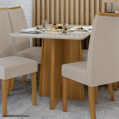 Mesa de Jantar 4 Lugares Tampo Vidro 120cm Celebrare Móveis Lopas em