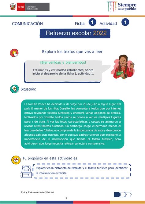 Ficha 1 Act 1 Vii Comunicacion 3 O 4 O Y 5 O De Secundaria VII