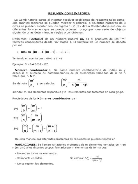 resumen de combinatoria pdf pdf permutación combinatoria