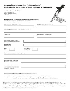 Fillable Online Antrag Auf Anerkennung Einer Prfungsleistung Fax Email
