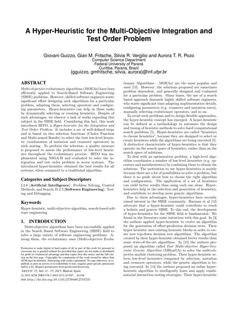 pdf a hyper heuristic for the multi objective integration and test order problem