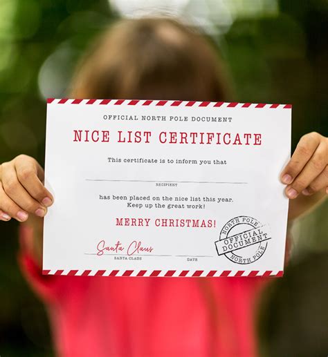 Free Printable Nice List Certificate Signed By Santa