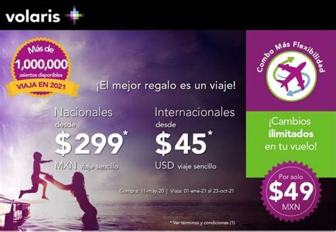 Promo Volaris mas de 1 millón de vuelos para 2021 desde 299