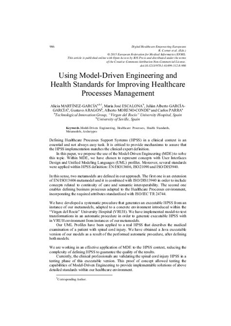 pdf using model driven engineering and health standards for improving healthcare processes