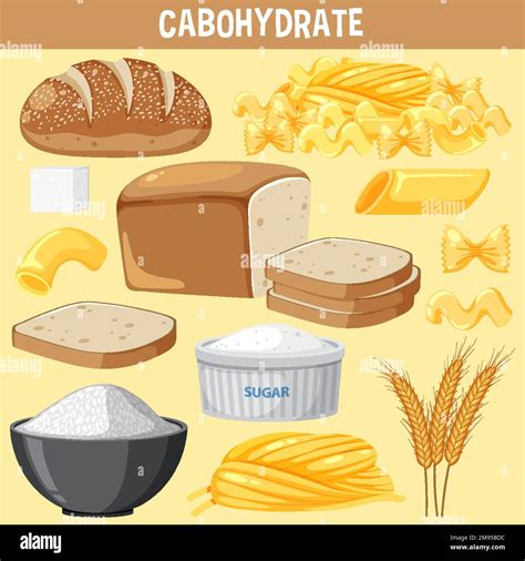 Variety Of Carbohydrates Foods Illustration Stock Vector Image Art