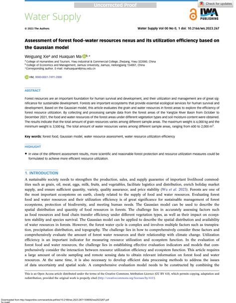 PDF Assessment Of Forest Foodwater Resources Nexus And Its
