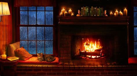 Cozy Cabin Ambience Rain And Fireplace Sounds At Night Hours For