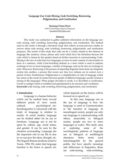 pdf language use code mixing code switching borrowing pidginization and creolization
