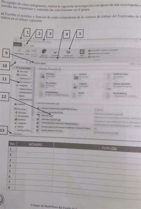 escribe el nombre y función de cada componente de la ventana de trabajo