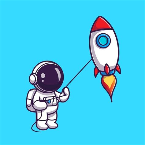 Free Vector Cute Astronaut Playing Rocket Kite Cartoon