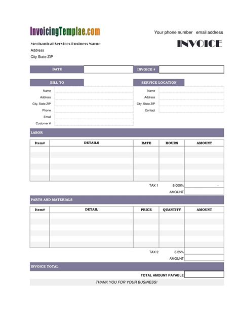 Free Printable Hvac Invoice Templates Pdf Excel