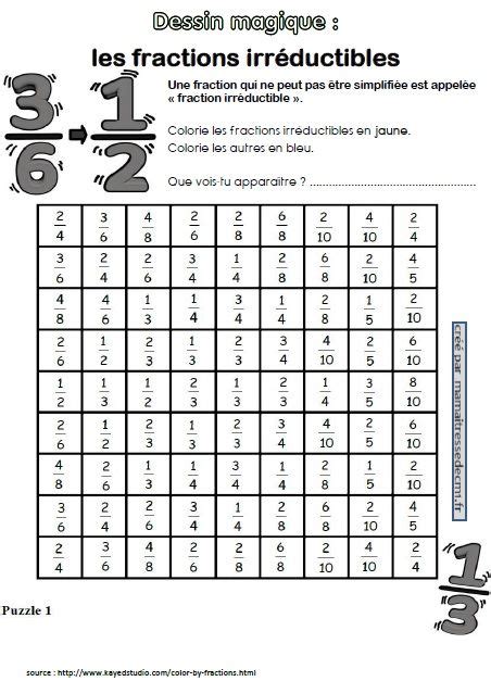 Dessins Magiques De Fractions Fractions Dessin Magique Apprendre
