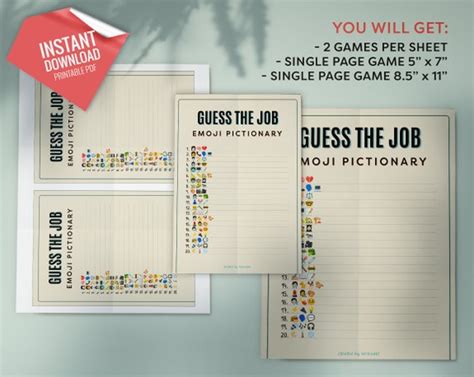 Guess The Job Emoji Pictionary Printable Party Games Fun