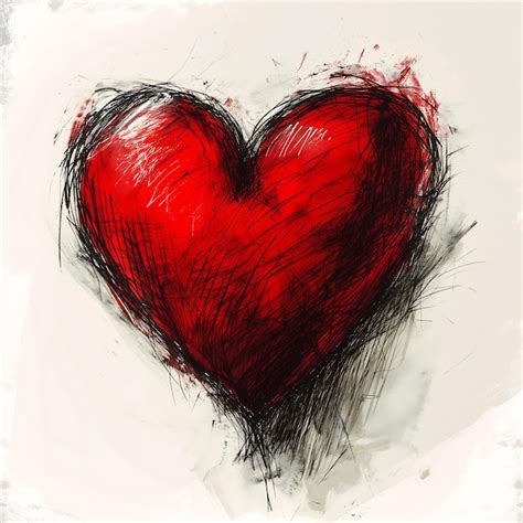 Desenho de coração vermelho contorno preto avatar gravura objeto