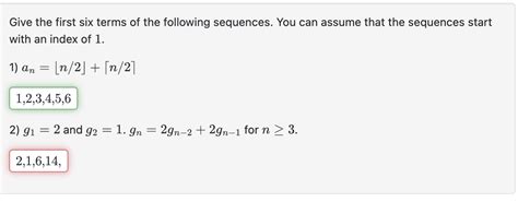 Solved Give The First Six Terms Of The Following Sequences Chegg