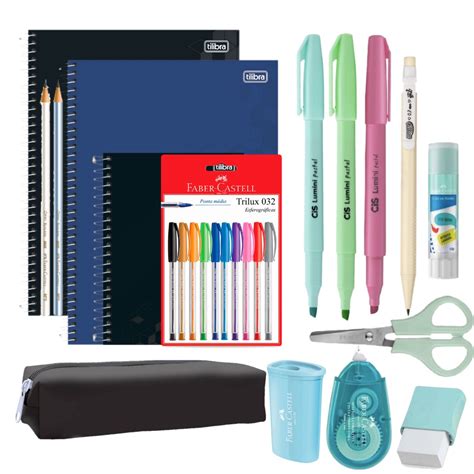 Super Kit Material Escolar Completo Masculino Feminino 25 Itens Submarino