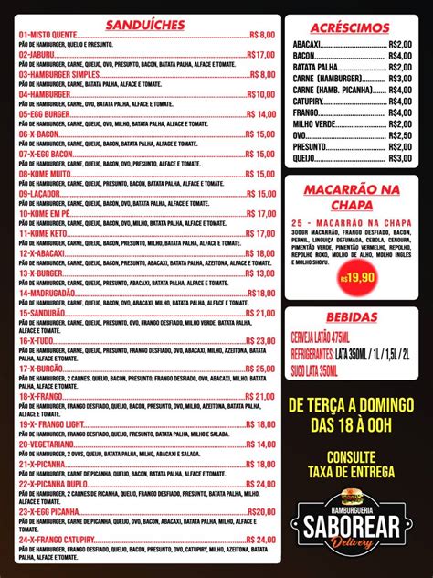 Menu Em HAMBURGUERIA SABOREAR DELIVERY Restaurante Belo Horizonte