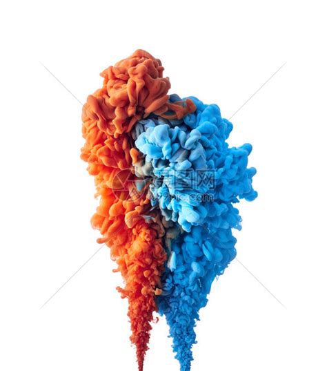 橙色和蓝色墨水滴在白色背景上孤立的水中插画图片下载 正版图片503095106 摄图网