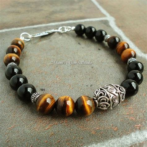 Black Onyx Tiger Eye Bali Sterling Silver Bracelet For Men Etsy