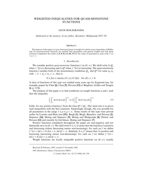 pdf weighted inequalities for monotone functions