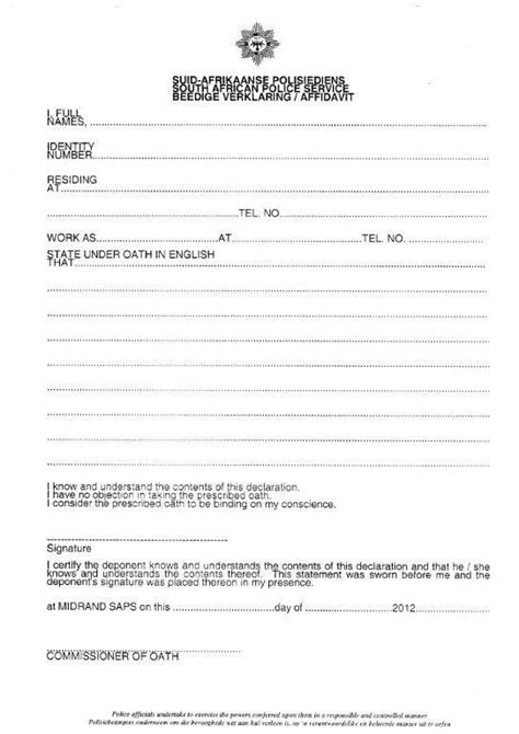 South African Police Service Affidavit Form AffidavitForm Net