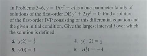 solved in problems 3 6 y 1 x2 c is a one parameter
