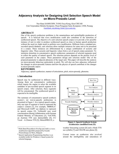 pdf adjacency analysis for designing unit selection speech model on micro prosodic level