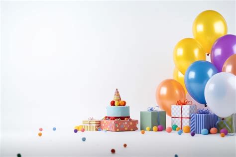 Premium AI Image A Birthday Cake With Balloons And A Box Of Balloons