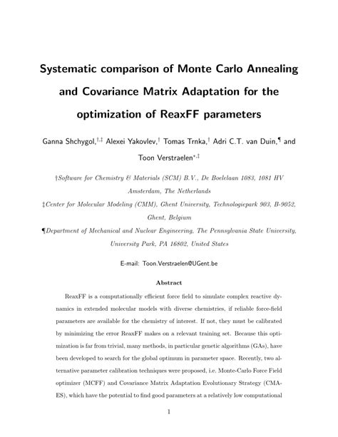 pdf systematic comparison of monte carlo annealing and covariance matrix adaptation for the