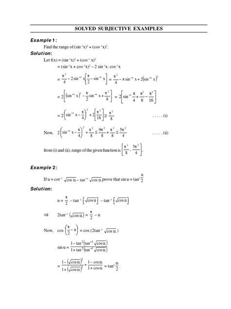 inverse trigonometric function 02 solved example pdf equations trigonometric functions