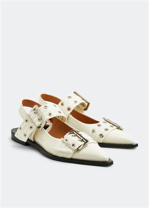 Ganni Wide Welt Buckle Ballerinas For Women White In Kuwait Level Shoes