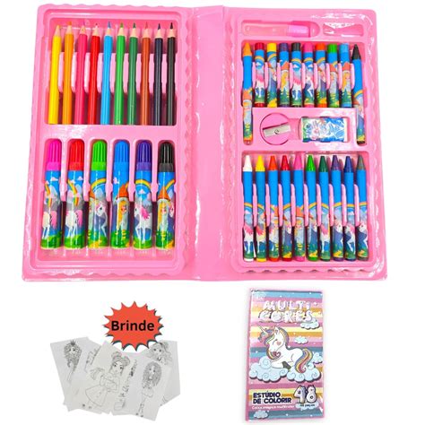 Estojo Maleta Escolar Pintura 48 Peças Infantil Multicolor kit