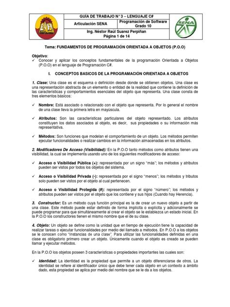 guia3 programacion orientada a objetos c pdf objeto informática c sharp lenguaje