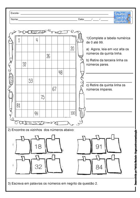 Atividade De Matematica Sequencia Numerica 2 Ano DASHGOO